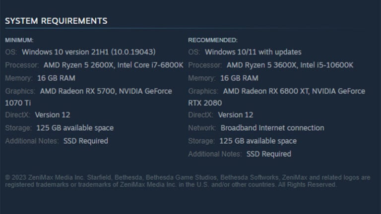 All Starfield Minimum & Recommended PC System Requirements | The Nerd Stash